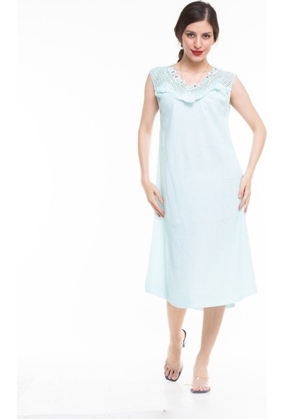 Maldia Dantel Yaka Askılı Uzun İtalyan Elbise