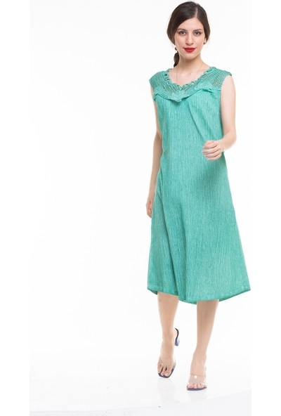 Maldia Dantel Yaka Askılı Uzun İtalyan Elbise