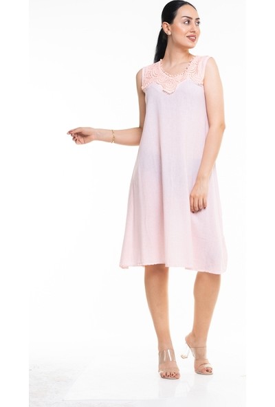 Maldia Dantel Yaka Askılı Uzun İtalyan Elbise