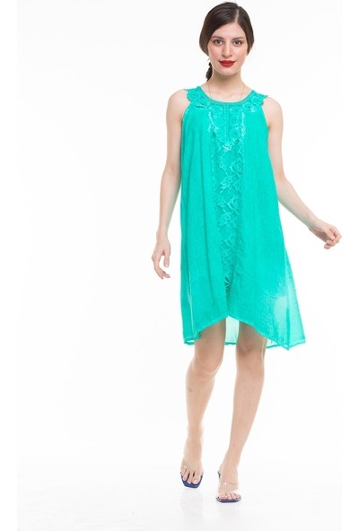 Maldia Dantel Yaka Askılı Uzun İtalyan Elbise