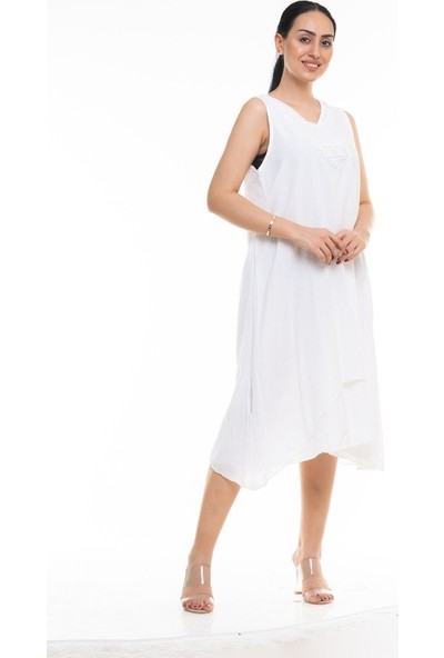 Maldia Dantel Yaka Uzun İtalyan Elbise