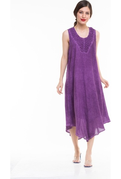 Maldia Dantel Yakalı Sıfır Kol İtalyan Elbise