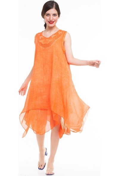 Maldia Dantel Yakalı Sıfır Kol İtalyan Elbise