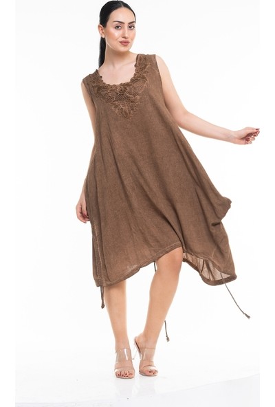 Maldia Dantelli Yaka Cepli Uzun İtalyan Elbise