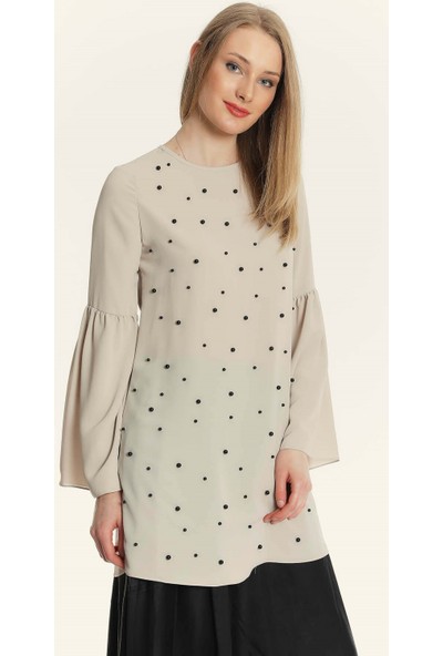 Wathka Kadın Inci Detaylı Bluz - Bej