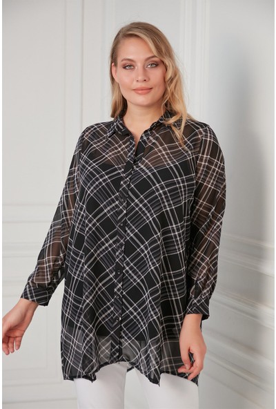 Rmg Kareli Detaylı Şifon Füme Gömlek