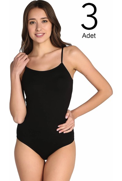 Tutku Kadın Siyah 3'lü Paket İp Askılı Likralı Kancalı Çıtçıtlı Body