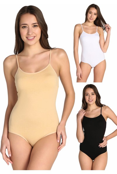 Tutku Kadın Karışık Renk 3'lü Paket İp Askılı Likralı Kancalı Çıtçıtlı Body ELF568T0148CCM3