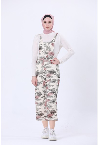 Pardesü Dünyası Kadın Desenli Tesettür Salopet Tulum 1696