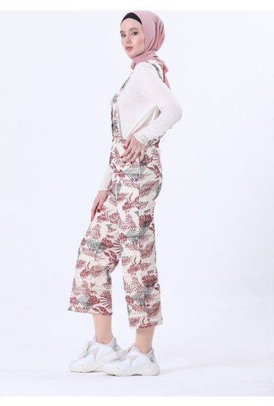 Pardesü Dünyası Kadın Desenli Tesettür Salopet Tulum 1696