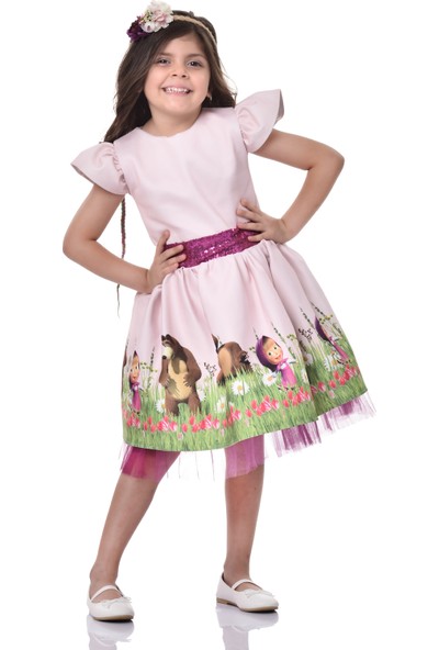 Eylül Elif Butik Masha ve Koca Ayı Baskılı Kız Çocuk Elbise Eylül Elif Butik Masha ve Koca Ayı Baskılı Kız Çocuk Elbise
