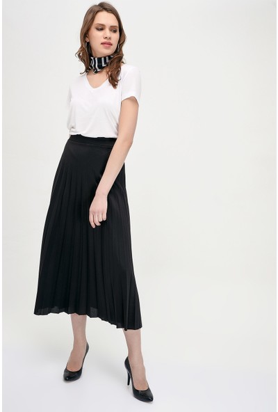 Miss Lusi 9072693 Mira Pliseli Beli Lastikli Uzun Etek Siyah