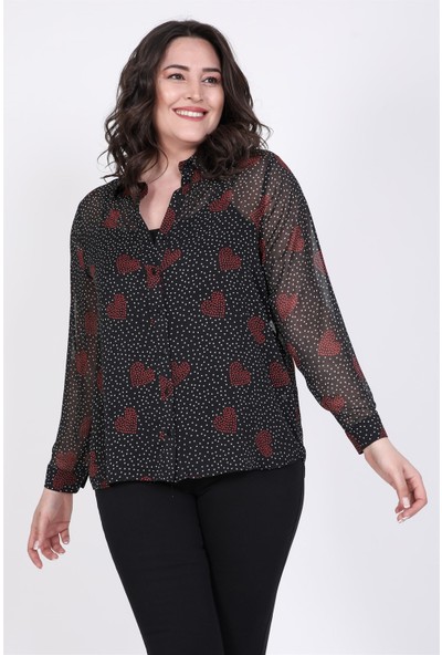 Myline Şifon Gömlek Kalp Desenli 35317