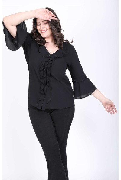 Myline Önü Fırfırlı Kolları Volanlı Bluz 45441 Myline Önü Fırfırlı Kolları Volanlı Bluz 45441