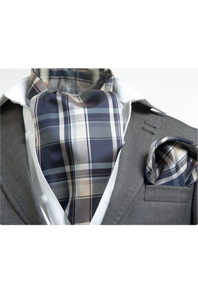 Exve Exclusive Mavi Krem Ekose Fular Mendil Seti