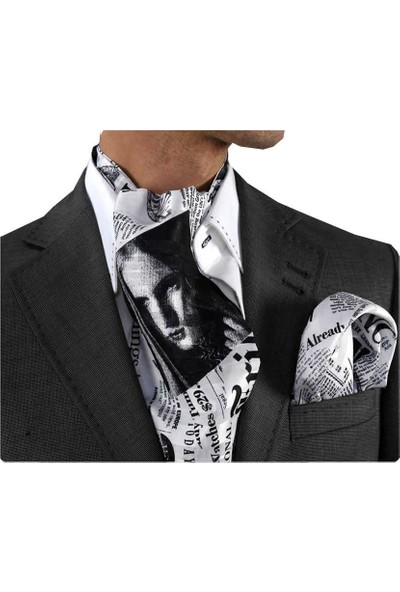 Exve Exclusive Beyaz Gazete Desenli Fular Mendil Seti