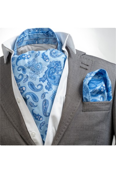 Exve Exclusive Mavi Şal Desen Baskılı Fular Mendil Seti Exve Exclusive Mavi Şal Desen Baskılı Fular Mendil Seti