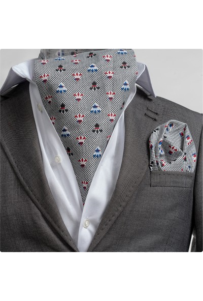 Exve Exclusive Gri Desenli Fular Mendil Seti