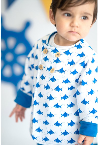 Nilakids Shark Çift Yönlü Organik Kız Bebek Ceket Mavi 3 - 6 Ay