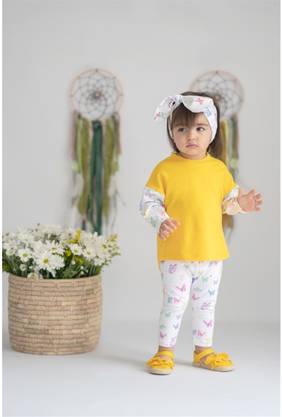 Nilakids Butterfly Organik Kız Bebek Sweatshirt Sarı 3 - 6 Ay