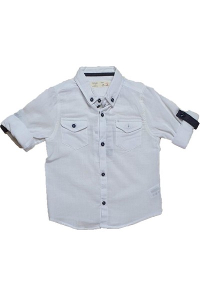 Eficix Erkek Bebek Cepli Spor Gömlek 1-4 Yaş Beyaz
