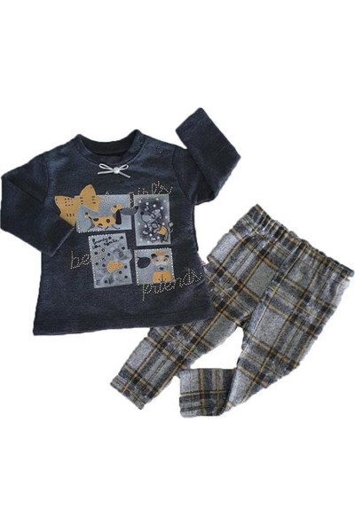 Hippıl Baby Kız-Erkek Bebek Baskılı Üst Ekoseli Alt 6-18 Ay