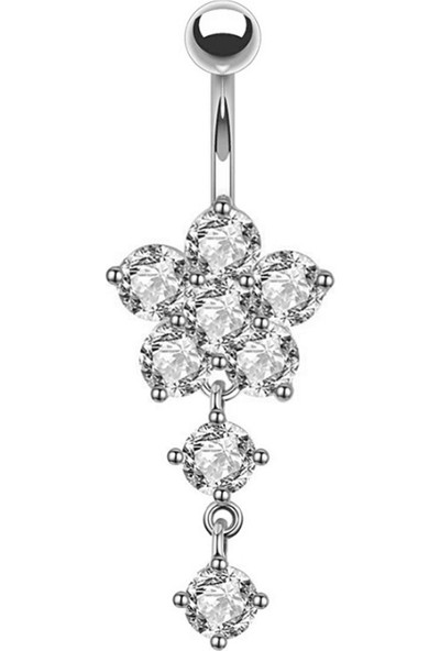 Chavin Beyaz Sallantılı Çiçek Taşlı Göbek Piercing EG22BY Chavin Beyaz Sallantılı Çiçek Taşlı Göbek Piercing EG22BY