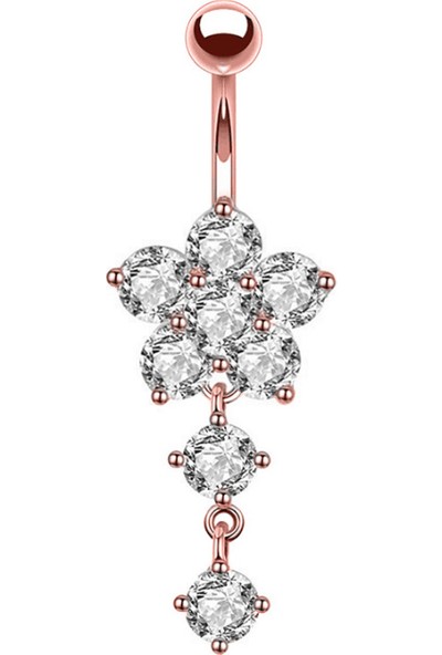 Chavin Rose Sallantılı Çiçek Taşlı Göbek Piercing EG22RS Chavin Rose Sallantılı Çiçek Taşlı Göbek Piercing EG22RS
