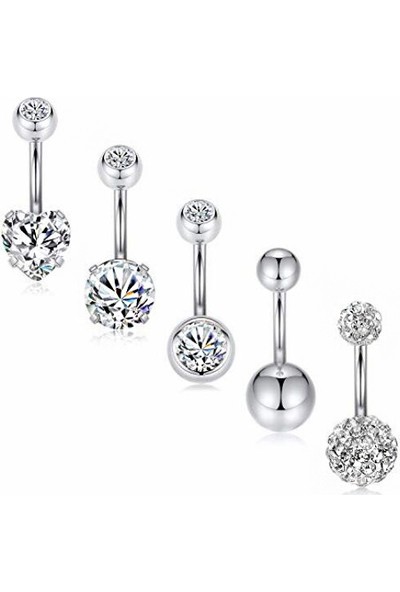 Chavin 5 Adet Taşlı Taşsız Cerrahi Çelik Göbek Piercing EC92BY Chavin 5 Adet Taşlı Taşsız Cerrahi Çelik Göbek Piercing EC92BY