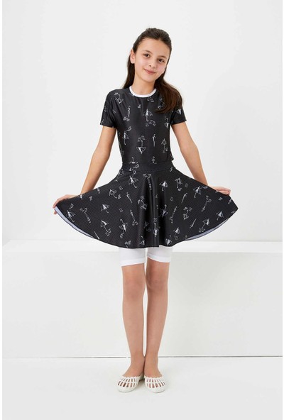 Haşema Şemsiye Desenli Etekli Kız Çocuk Havuz Mayo H20-2831