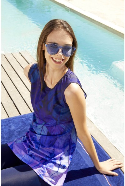 Haşema Palmiye Desenli Sıfır Kol Saks Mavisi Havuz Mayo H20-2855 Haşema Palmiye Desenli Sıfır Kol Saks Mavisi Havuz Mayo H20-2855