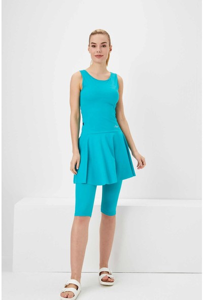 Haşema Etekli Sıfır Kol Mint Yeşili Havuz Mayo H20-2819