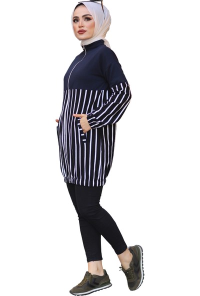 Pardesü Dünyası Cepli Çizgili Tesettür Sweatshirt 1586