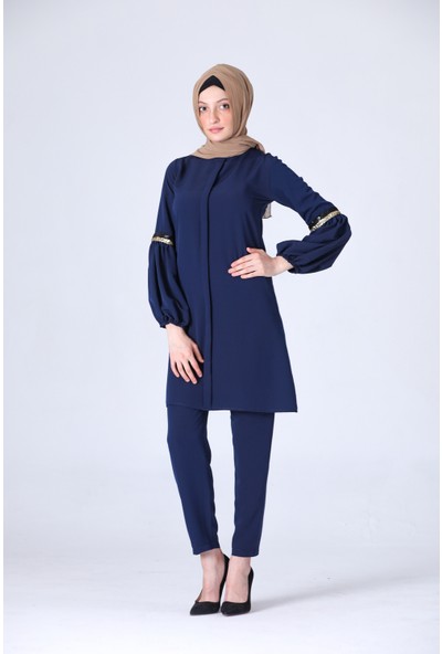 Pardesü Dünyası Kadın Payet Detaylı Pantolon Tunik Ikili Tesettür Takım 1699