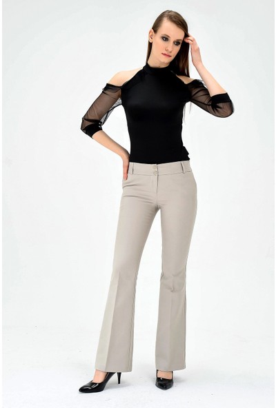 Jument Yüksek Bel Cepli İspanyol Paça Ofis Pantolon