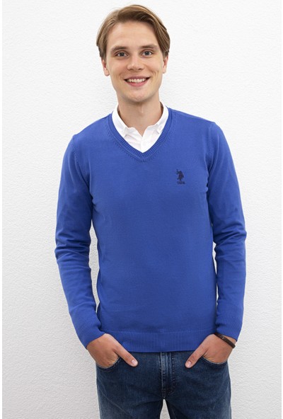 U.S. Polo Assn. Erkek Mavi Triko Kazak Basic 50206747-Vr032