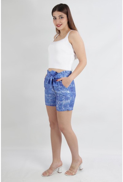 Alexander Gardi Baskılı Bağlamalı Cepli Günlük Şort Mavi (B19-150305)