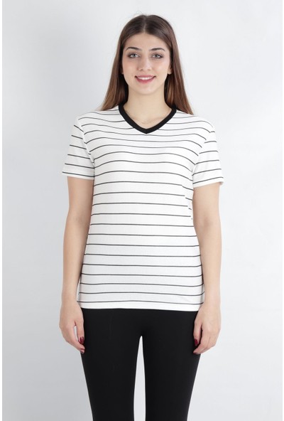 Alexander Gardi V Yaka Çizgili Regular Fit Casual T-Shirt Beyaz (B20-1654 00)
