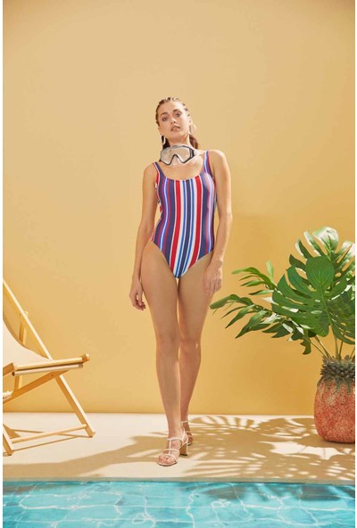 Sunlife Lacivert Çizgili U Yaka Mayo Sunlife Lacivert Çizgili U Yaka Mayo