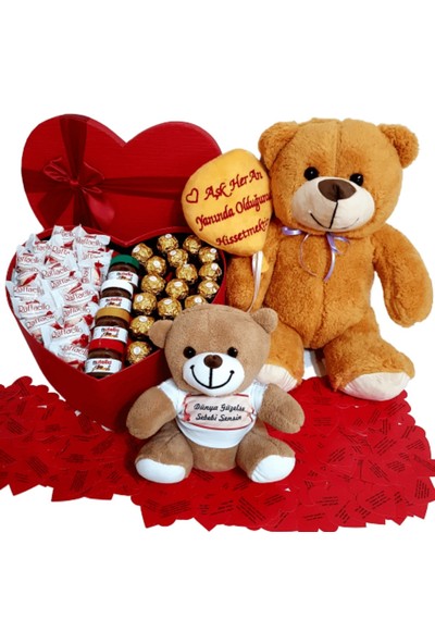 Hanbeyi Sevgiliye Hediye Karışık Çikolata Aşıklar Farklı Pelüş Ayıcıklar Sevgi Sözleri