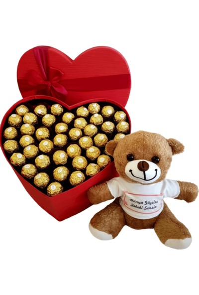 Hanbeyi Sevgiliye Hediye, Rocher Çikolata Kalp Kutu Dünya Güzeline Aşık Pelüş Ayıcık
