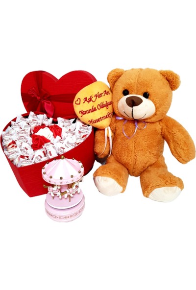 Hanbeyi Sevgiliye Hediye, Kalp Kutuda Raffaello Çikolata Aşık Ayıcık Müzikli Atlı Karınca