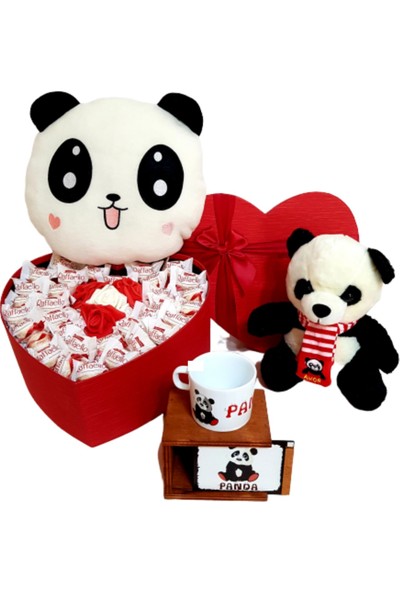Hanbeyi Sevgiliye Hediye Raffaello Çikolata Pelüş Panda Özel Set Panda Kutulu Kupa