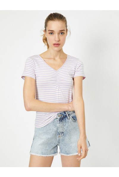 Koton Kadın V Yaka Kısa Kollu Antibakteriyel Tişört