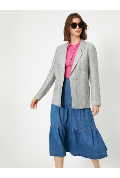 Koton Doğal Dokulu Kristal Düğme Detaylı Blazer Ceket