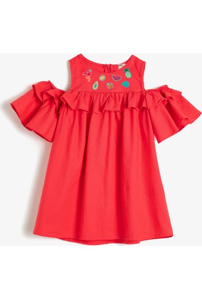 Koton Kids Kız Çocuk Bisiklet Yaka İşlemeliFırfır Detaylı Elbise Koton Kids Kız Çocuk Bisiklet Yaka İşlemeliFırfır Detaylı Elbise