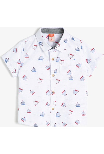 Koton Kids Erkek Çocuk Klasik Yaka Kısa Kollu Tek Cep Baskılı Gömlek