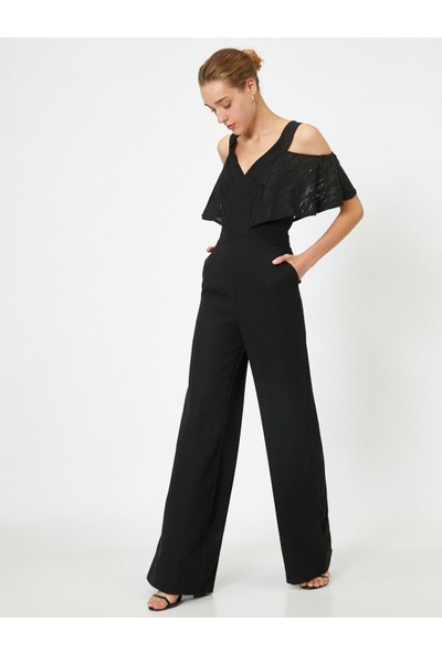 Koton Kadın V Yaka Omuz Dekolteli Krep Tulum Koton Kadın V Yaka Omuz Dekolteli Krep Tulum