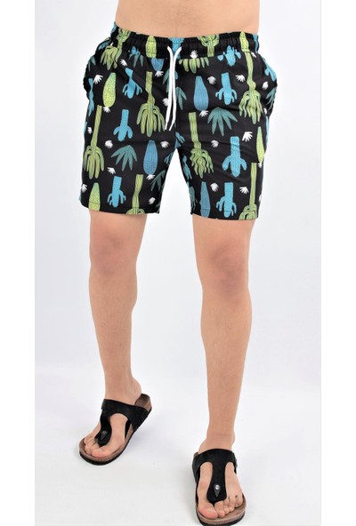 Alexander Gardi Desenli, Bağlamalı, Cepli Deniz Şortu, Siyah (E20-CML00S)