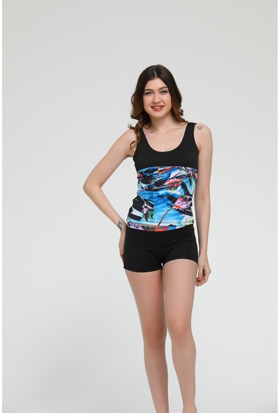 Chelly Kadın Dijital Desenli Şortlu Tankini Mayo Siyah 9074 Chelly Kadın Dijital Desenli Şortlu Tankini Mayo Siyah 9074